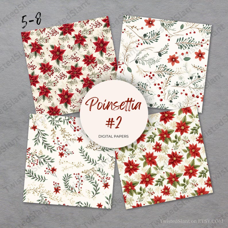 Poinsettia Christmas Scrapbook Digital Paper | INSTANT DOWNLOAD ...