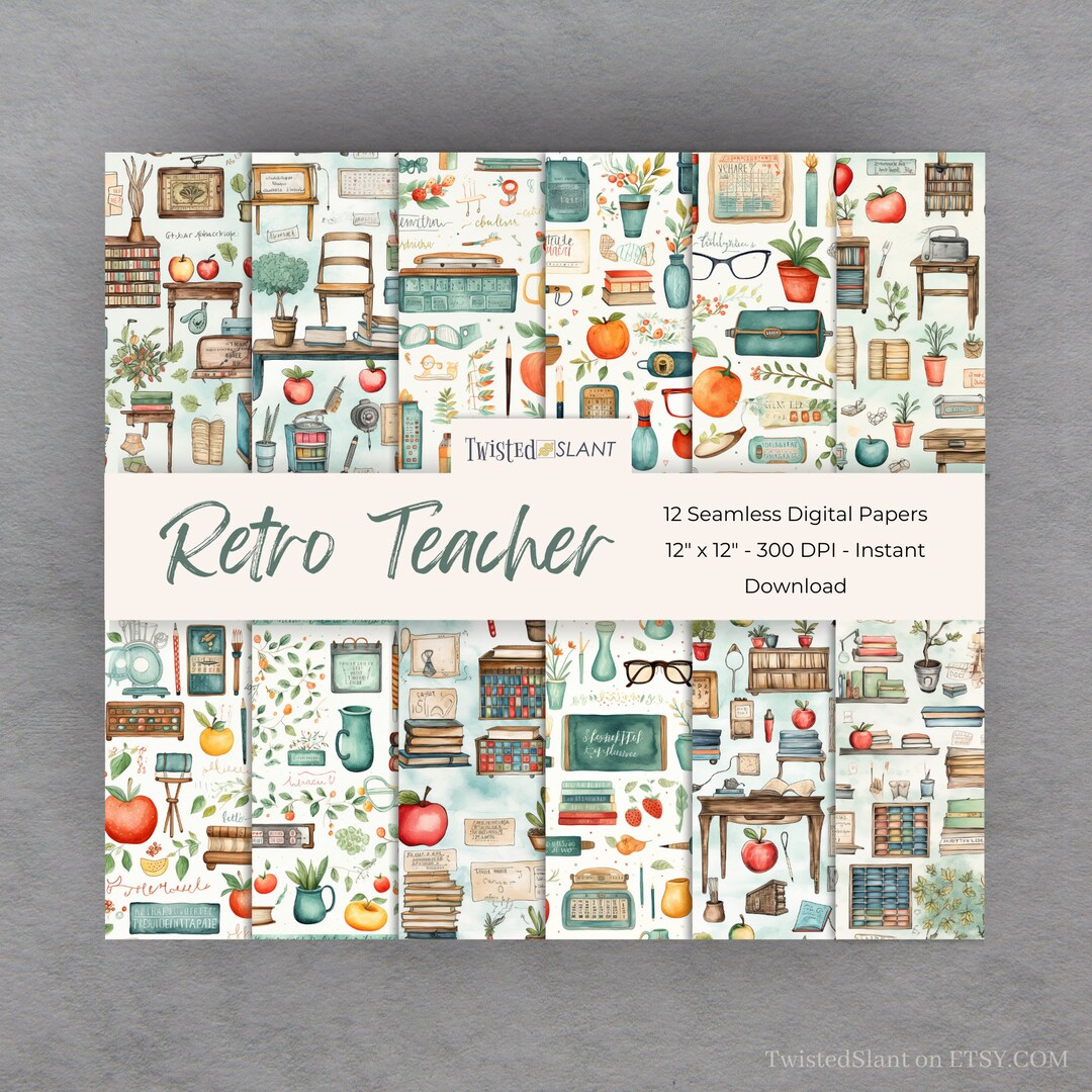 Digital Paper Seamless Retro Teacher| INSTANT DOWNLOAD | Seamless ...