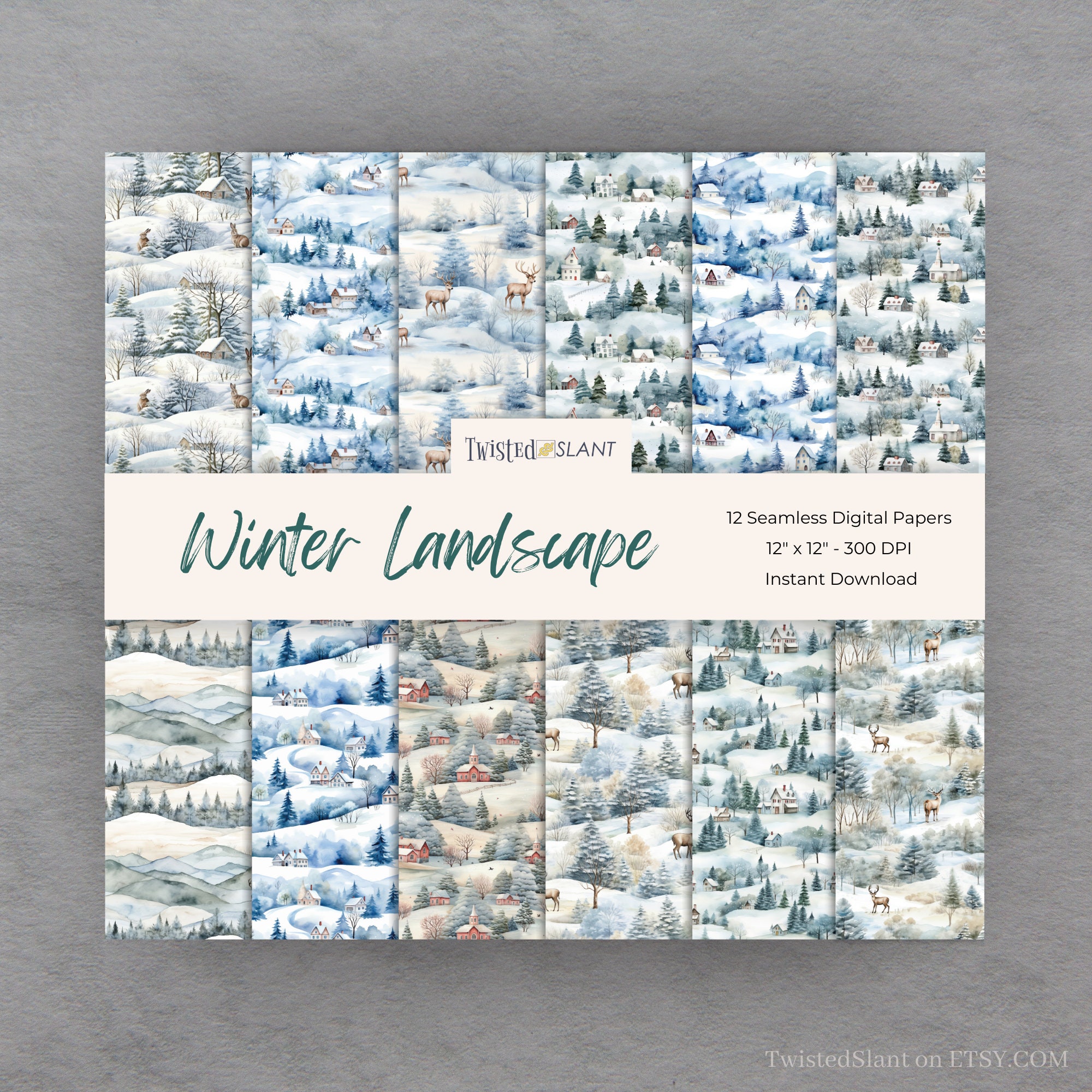Winter Landscape Digital Papers INSTANT DOWNLOAD Christmas Digital ...
