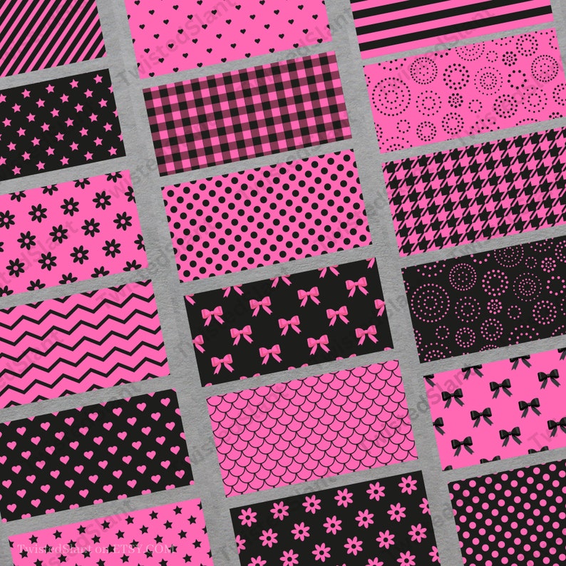 Hot Pink and Black Digital Paper | INSTANT DOWNLOAD | Seamless ...