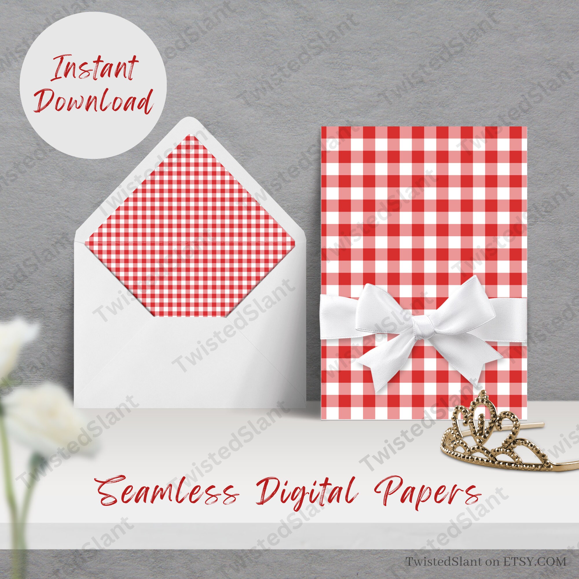 Red and White Gingham Digital Paper INSTANT DOWNLOAD Gingham Pattern ...