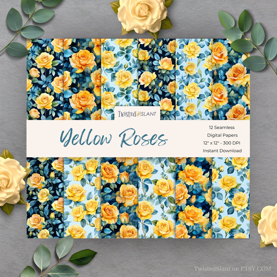 Yellow Rose Seamless Digital Paper | INSTANT DOWNLOAD | Watercolor ...