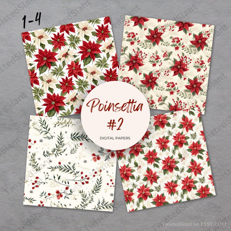 Poinsettia Christmas Scrapbook Digital Paper | INSTANT DOWNLOAD ...