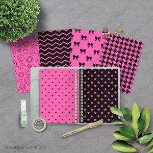 Hot Pink and Black Digital Paper | INSTANT DOWNLOAD | Seamless ...