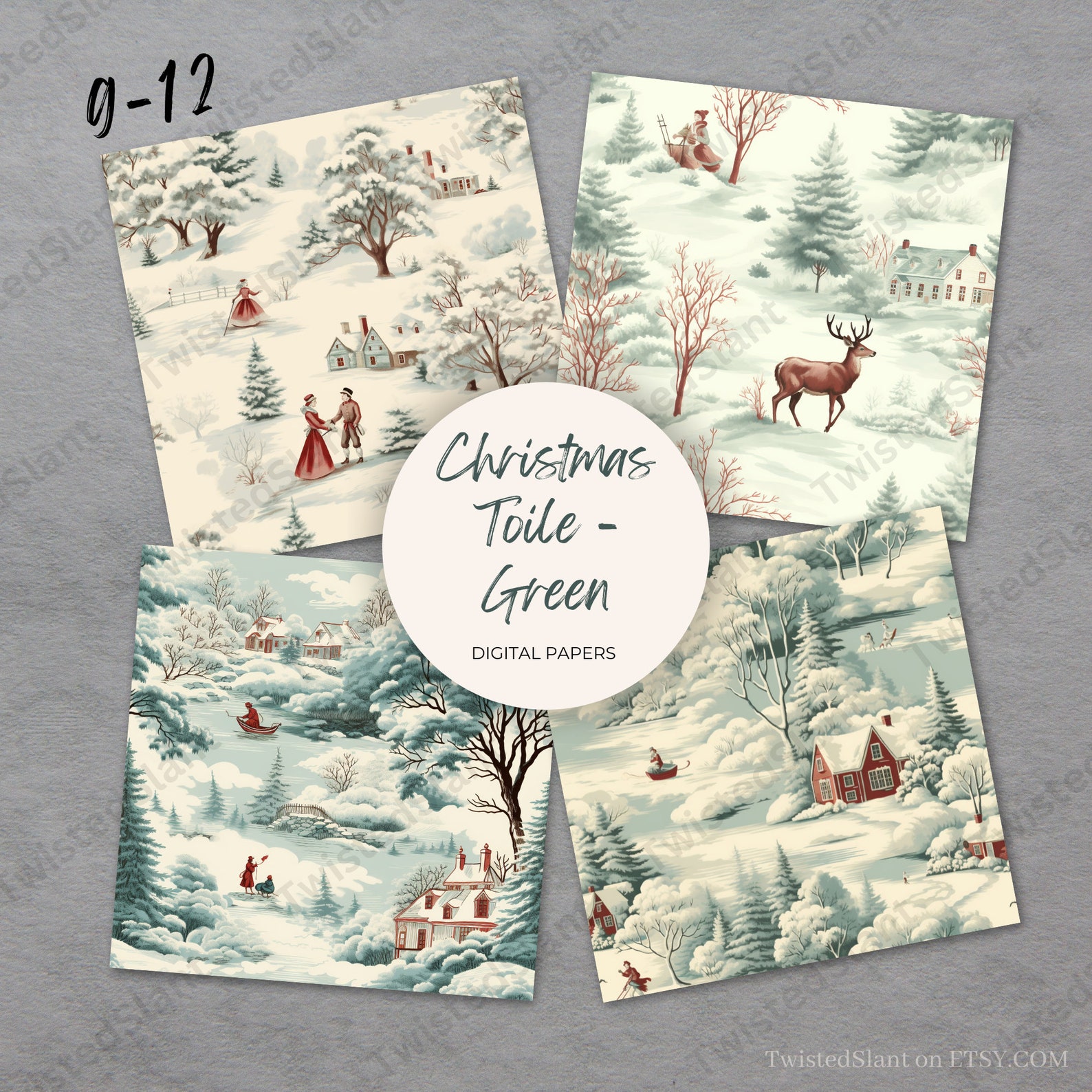 Christmas Toile Digital Paper | INSTANT DOWNLOAD | Christmas Digital ...
