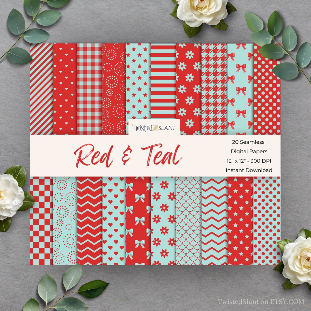 Red and Teal Digital Paper | INSTANT DOWNLOAD | Seamless Geometric ...