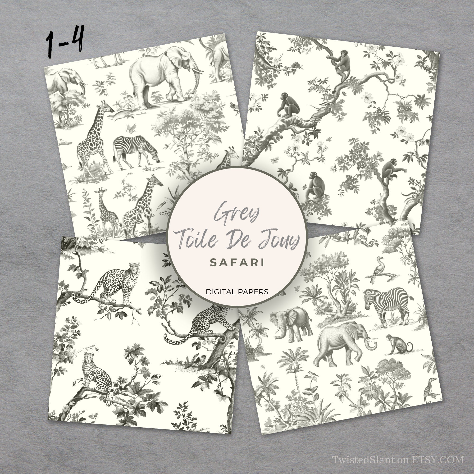 Toile De Jouy Digital Paper | INSTANT DOWNLOAD | Grey Toile ...