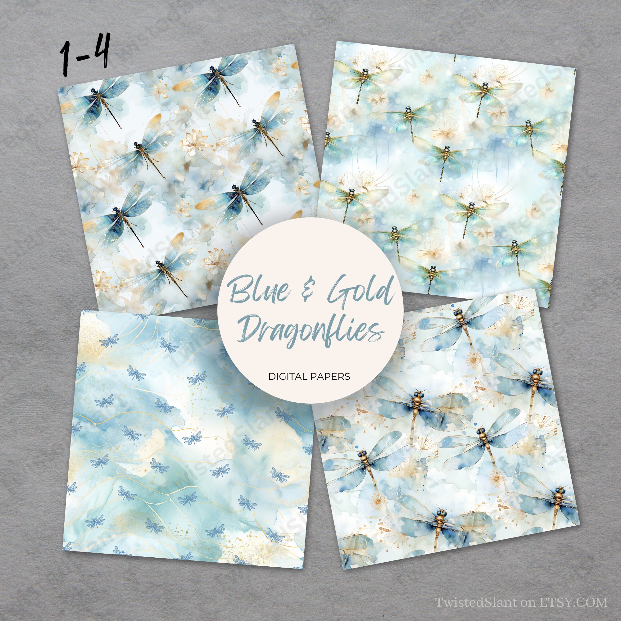 Watercolor Dragonfly Digital Paper INSTANT DOWNLOAD Dragonfly Digital ...