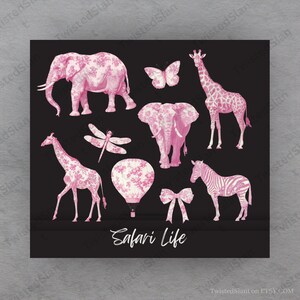 Pink Safari Toile Clipart: Vintage Chinoiserie (instant Download) - Etsy