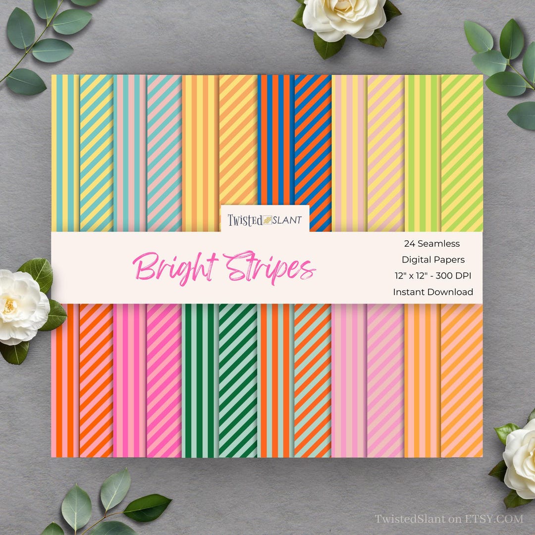 Bright Stripe Digital Paper | INSTANT DOWNLOAD | Striped Background ...