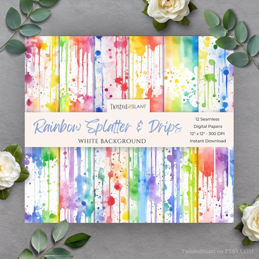 Scrapbook Paper Digital Rainbow Paint Splatter | INSTANT DOWNLOAD ...