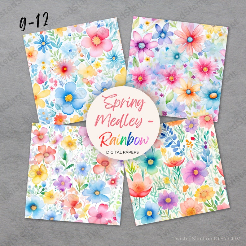 Spring Floral Medley Digital Paper INSTANT DOWNLOAD Watercolor Flowers ...