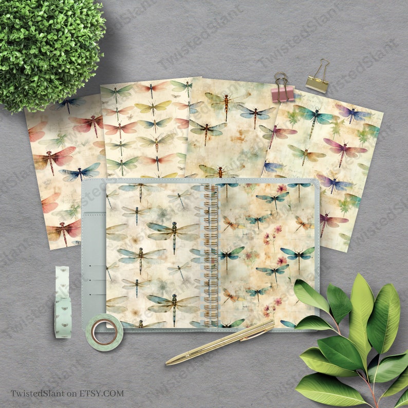 Watercolor Dragonfly Digital Paper | INSTANT DOWNLOAD | Dragonfly ...