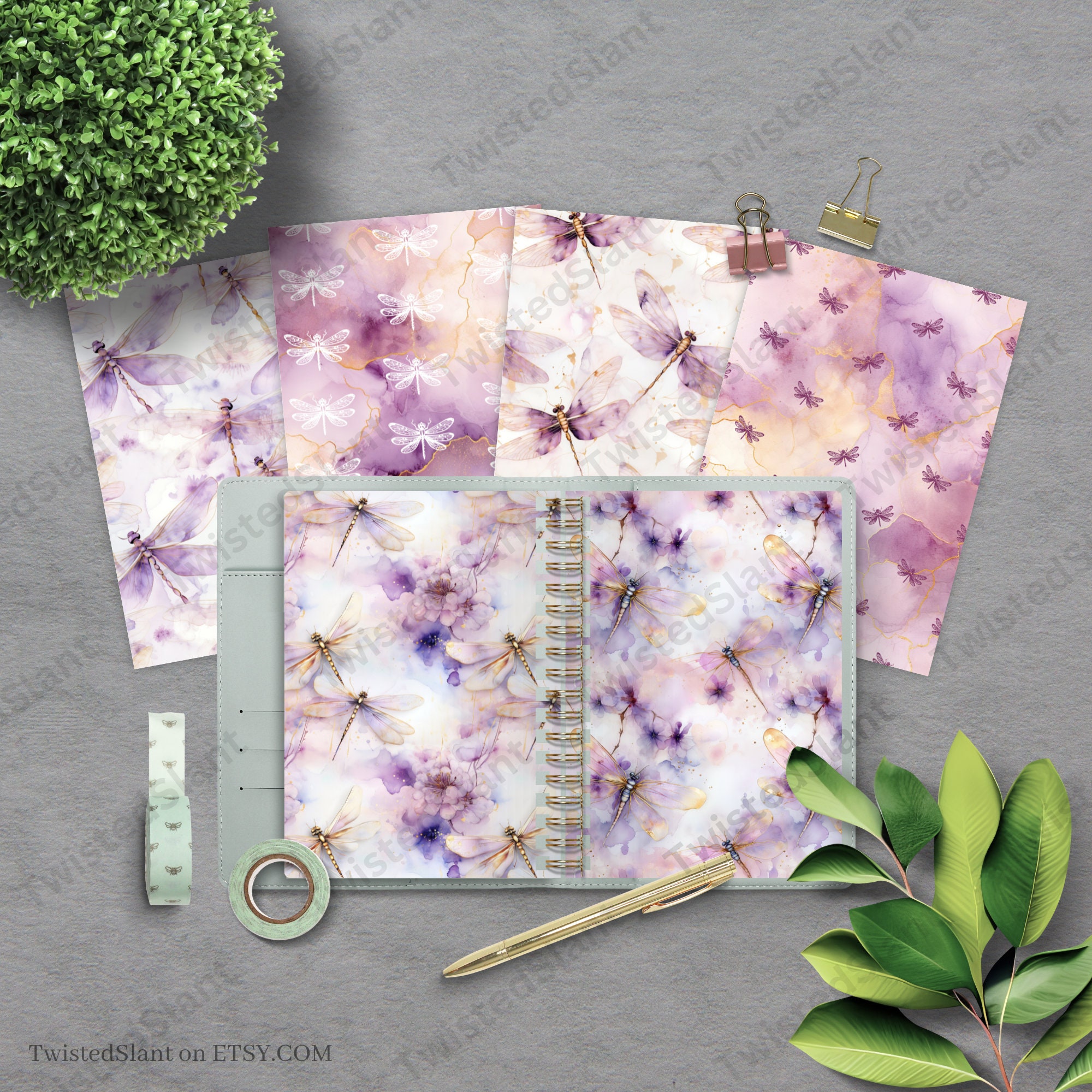 Watercolor Dragonfly Digital Paper INSTANT DOWNLOAD Dragonfly Digital ...