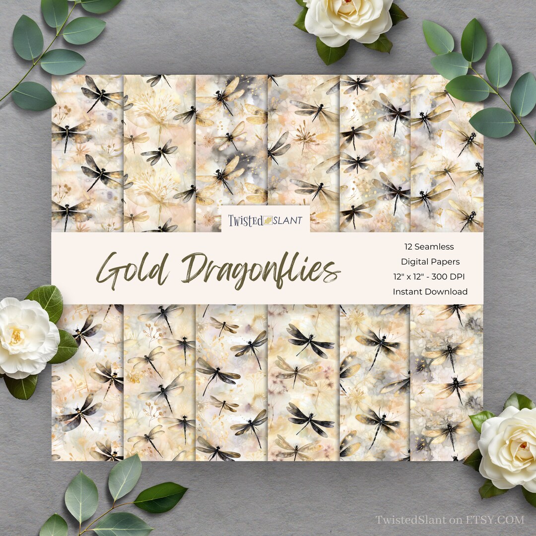 Watercolor Dragonfly Digital Paper | INSTANT DOWNLOAD | Dragonfly ...