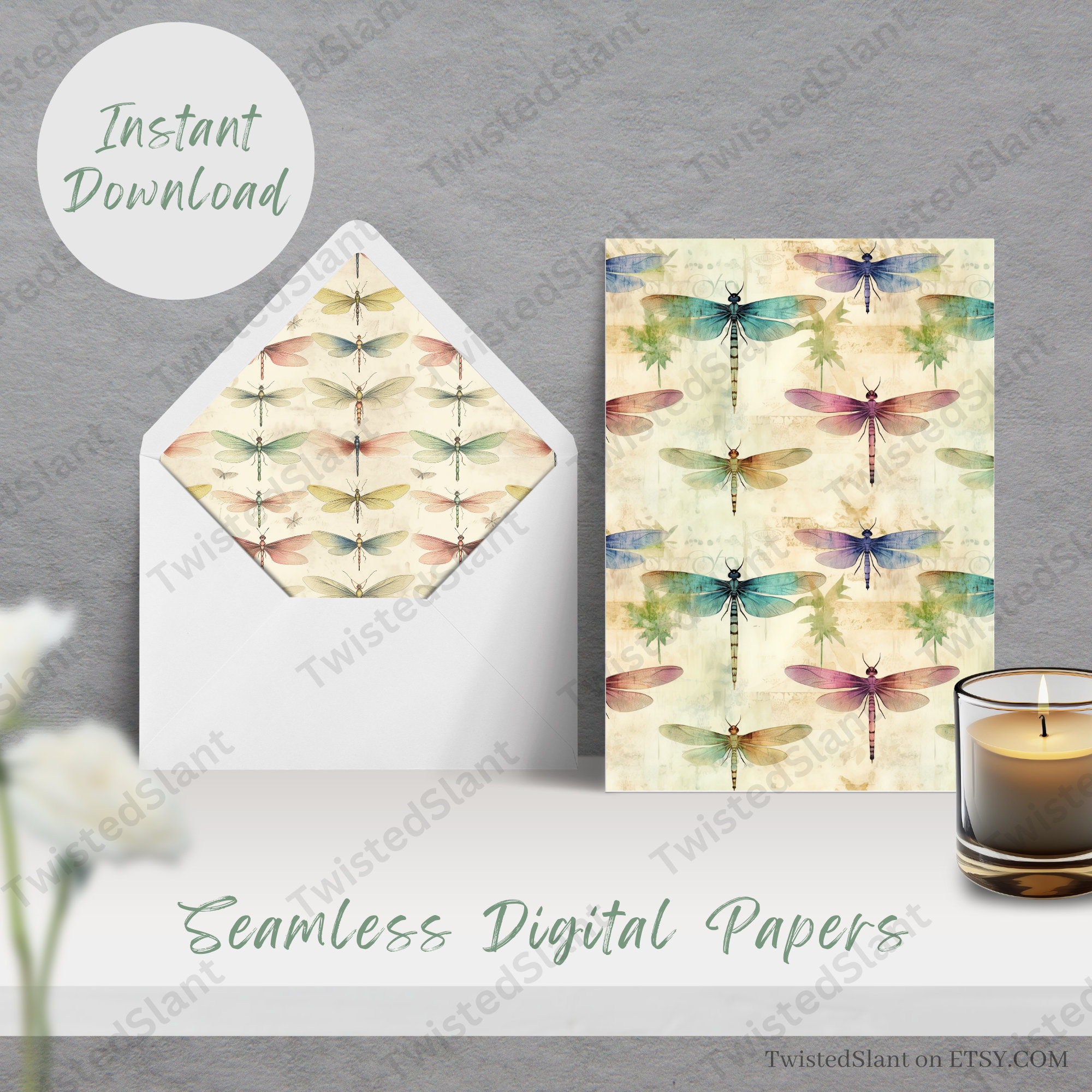 Watercolor Dragonfly Digital Paper INSTANT DOWNLOAD Dragonfly Digital ...
