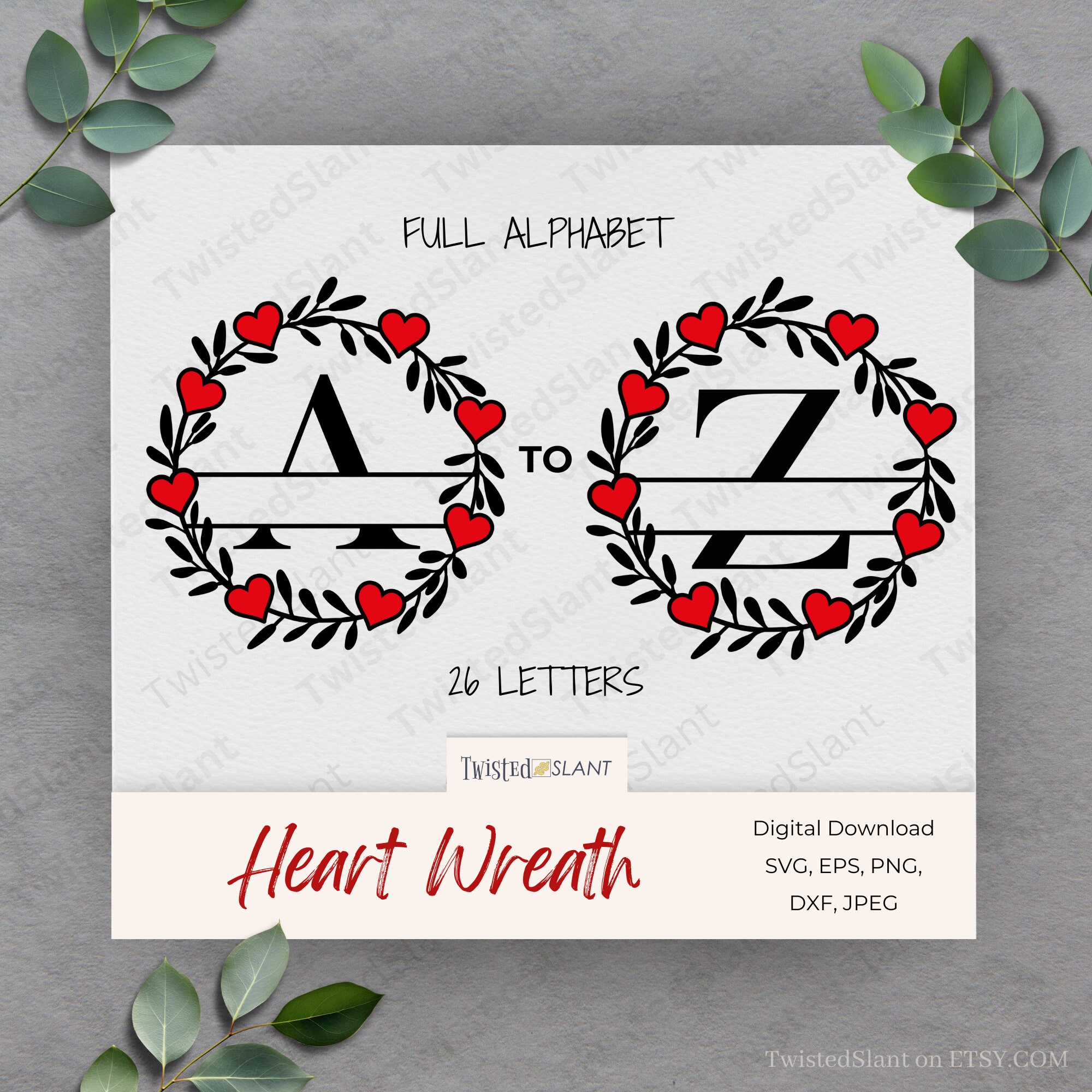 Heart Font Split Letter Monogram Svg, Modern Font, Split Alphabet Svg ...