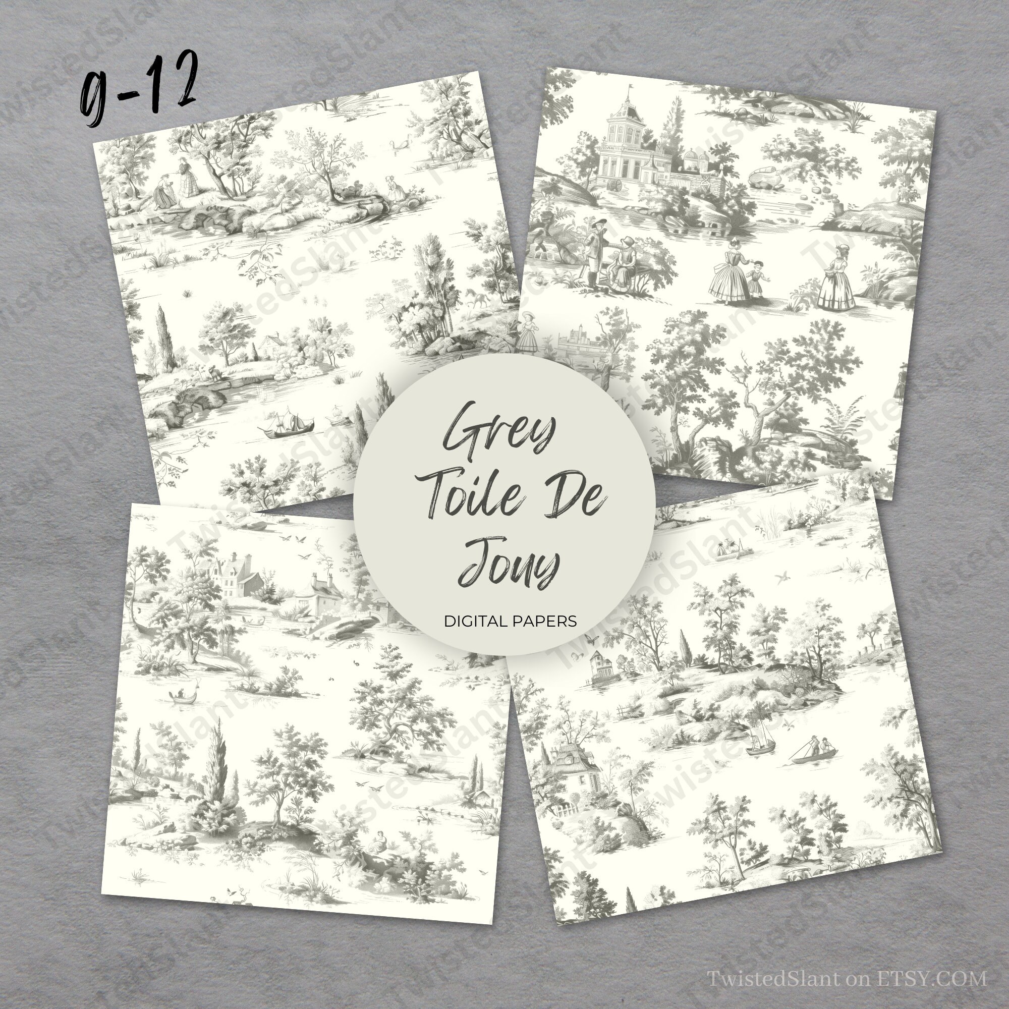 Toile De Jouy Digital Paper INSTANT DOWNLOAD Grey Toile Chinoiserie ...