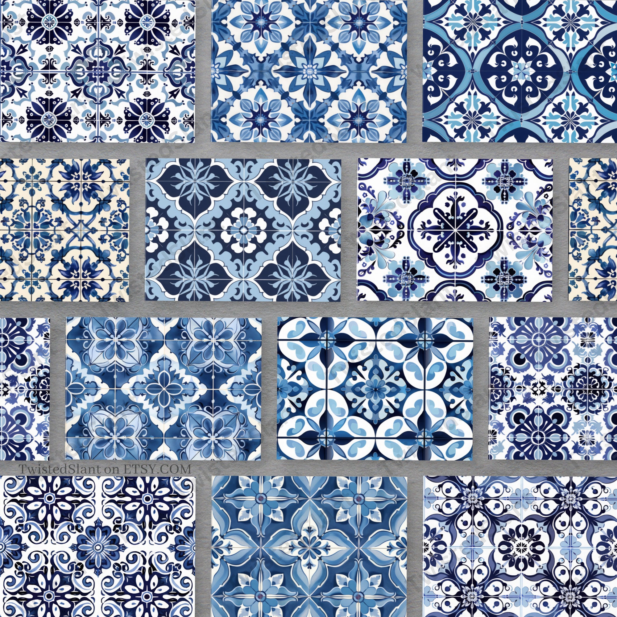 Blue Tile Digital Paper | INSTANT DOWNLOAD | Mediterranean Tile | Blue ...