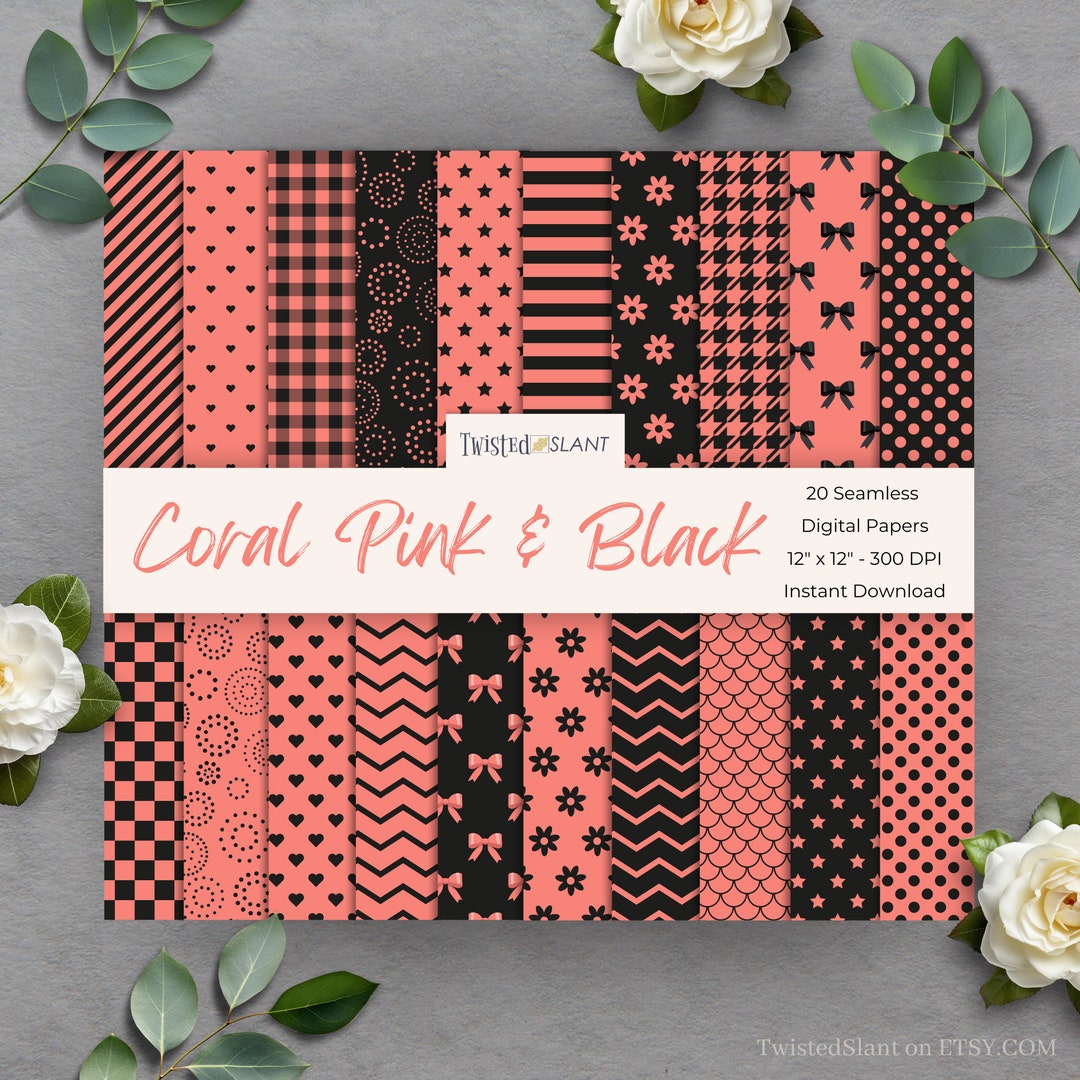 Coral Pink Digital Papers | INSTANT DOWNLOAD | Seamless Geometric ...