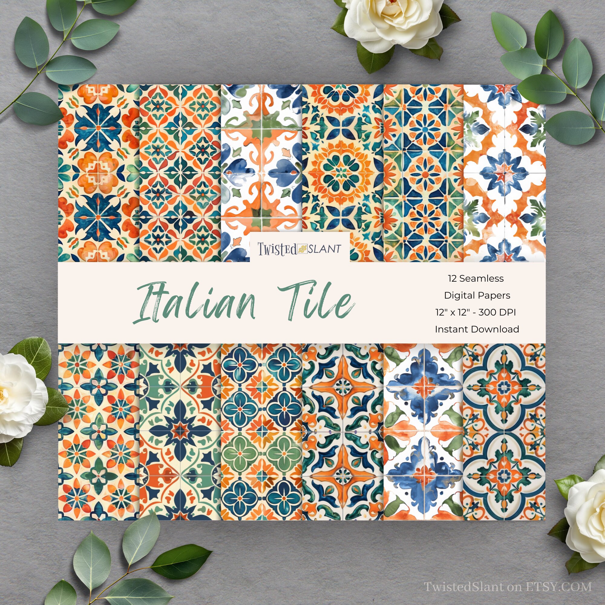 Mediterranean Tiles Digital Paper | INSTANT DOWNLOAD | Mediterranean ...