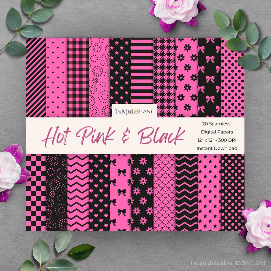 Hot Pink and Black Digital Paper | INSTANT DOWNLOAD | Seamless Geometric | Pattern Collection ...