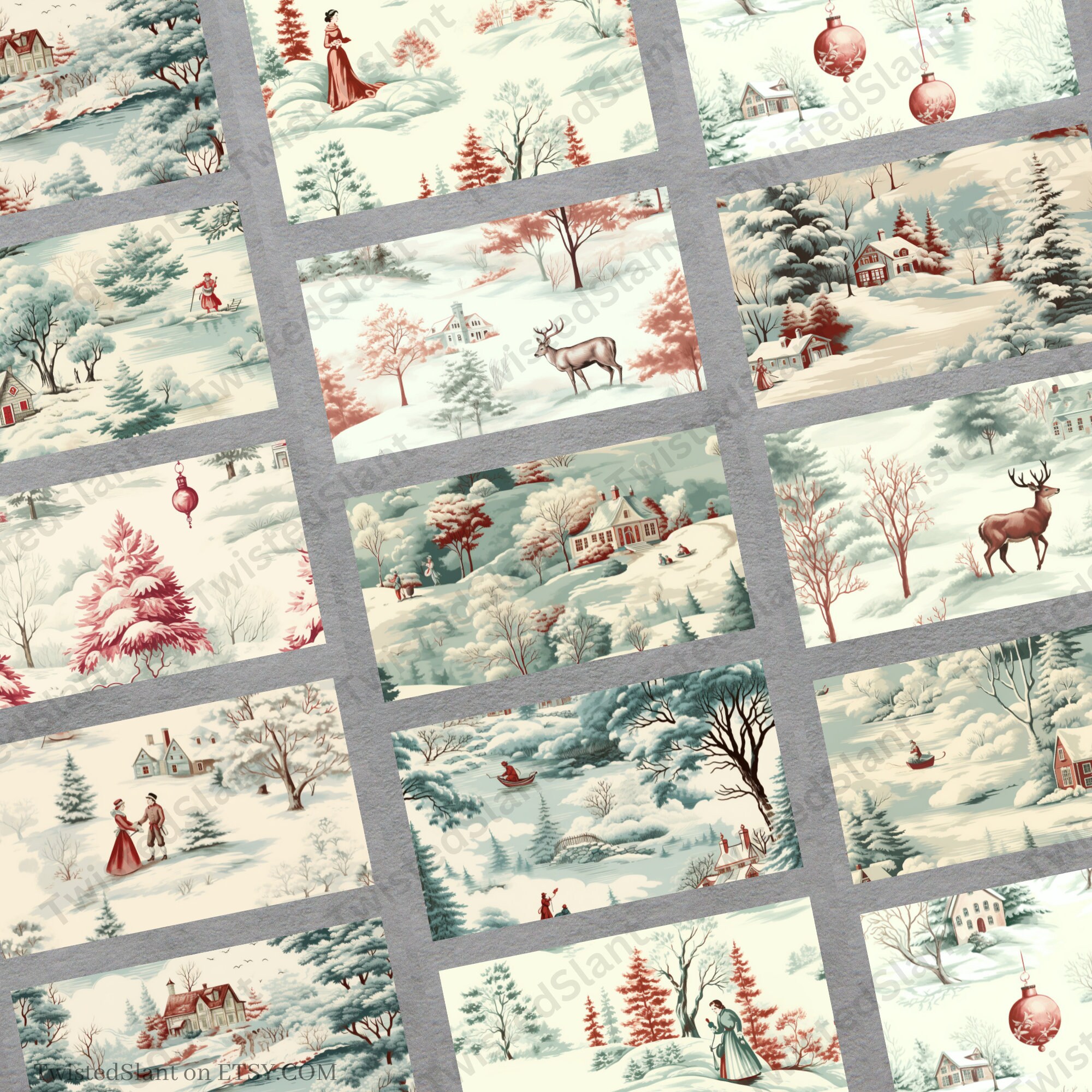 Christmas Toile Digital Paper | INSTANT DOWNLOAD | Christmas Digital ...