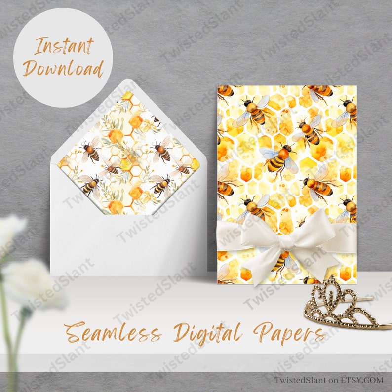 Honey Bee Digital Paper Seamless Pattern INSTANT DOWNLOAD Bee Digital ...