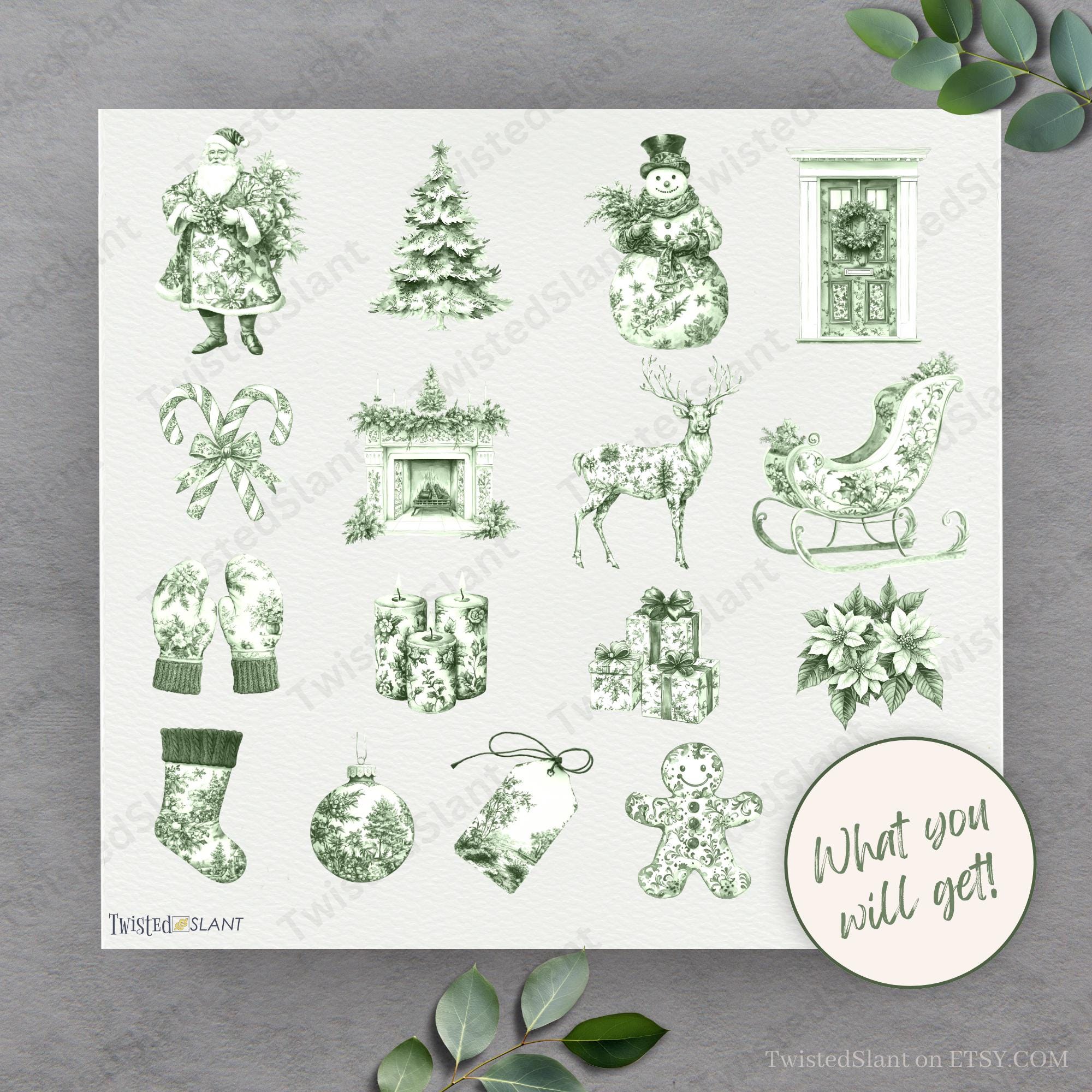Christmas Toile Clipart Holiday | INSTANT DOWNLOAD | Green Toile ...