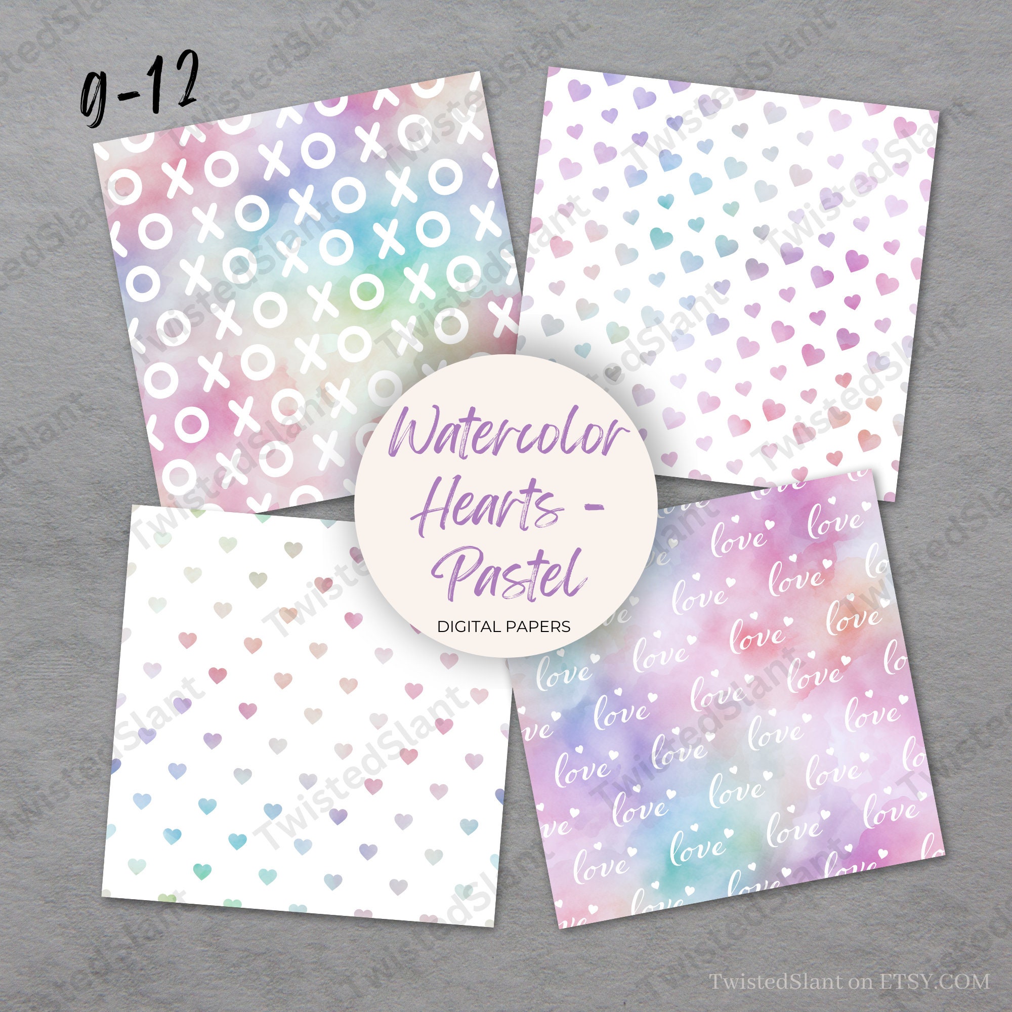 Valentine Hearts Seamless Digital Papers INSTANT DOWNLOAD Watercolor ...