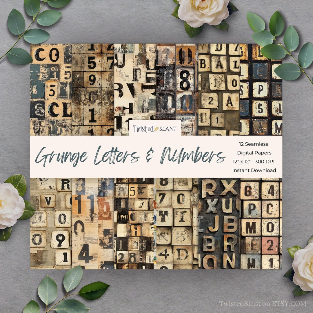 Digital Papers With Numbers on Letters | INSTANT DOWNLOAD | Letters and Numbers | Seamless Paper ...