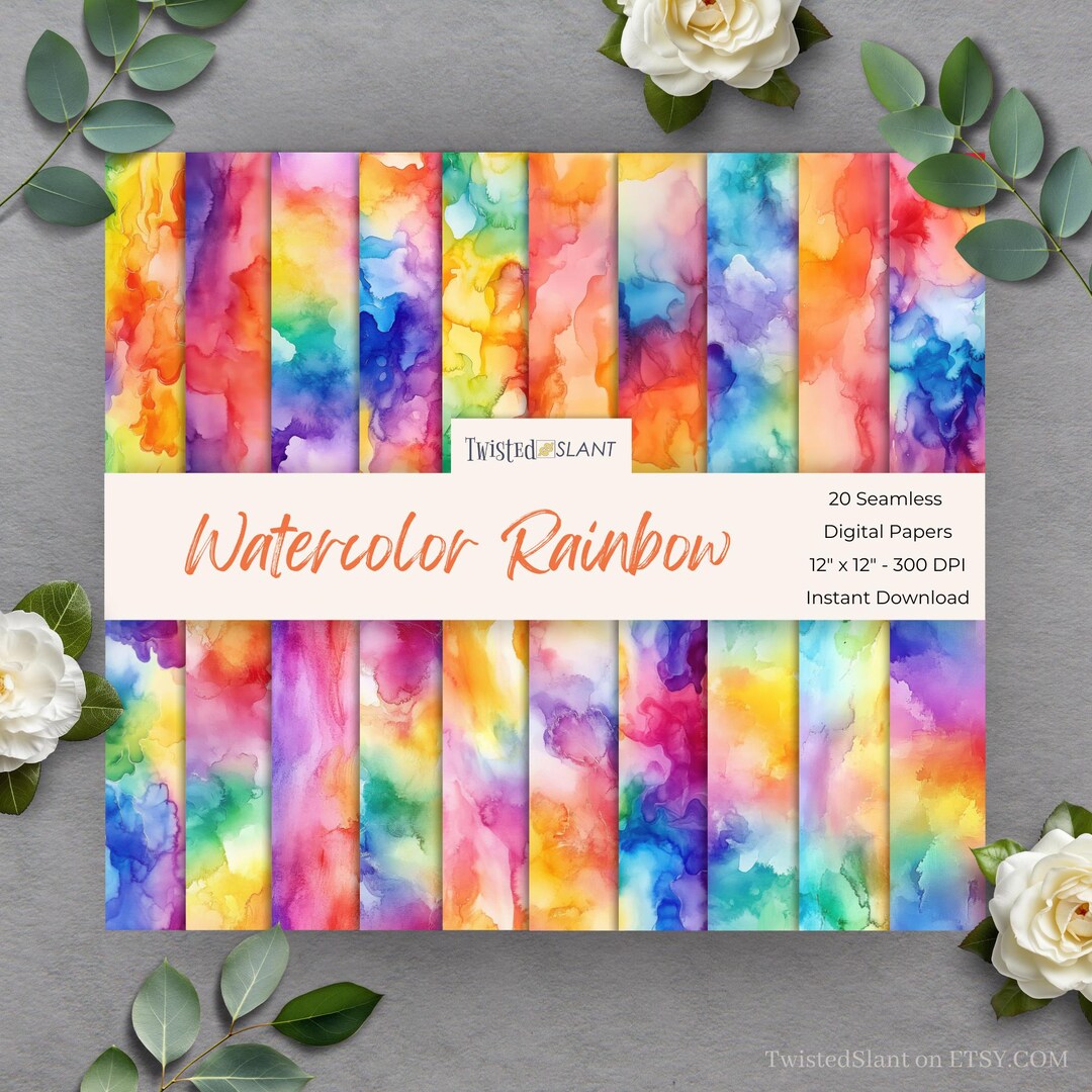 Watercolor Digital Paper Rainbow Colors Gradient | INSTANT DOWNLOAD ...