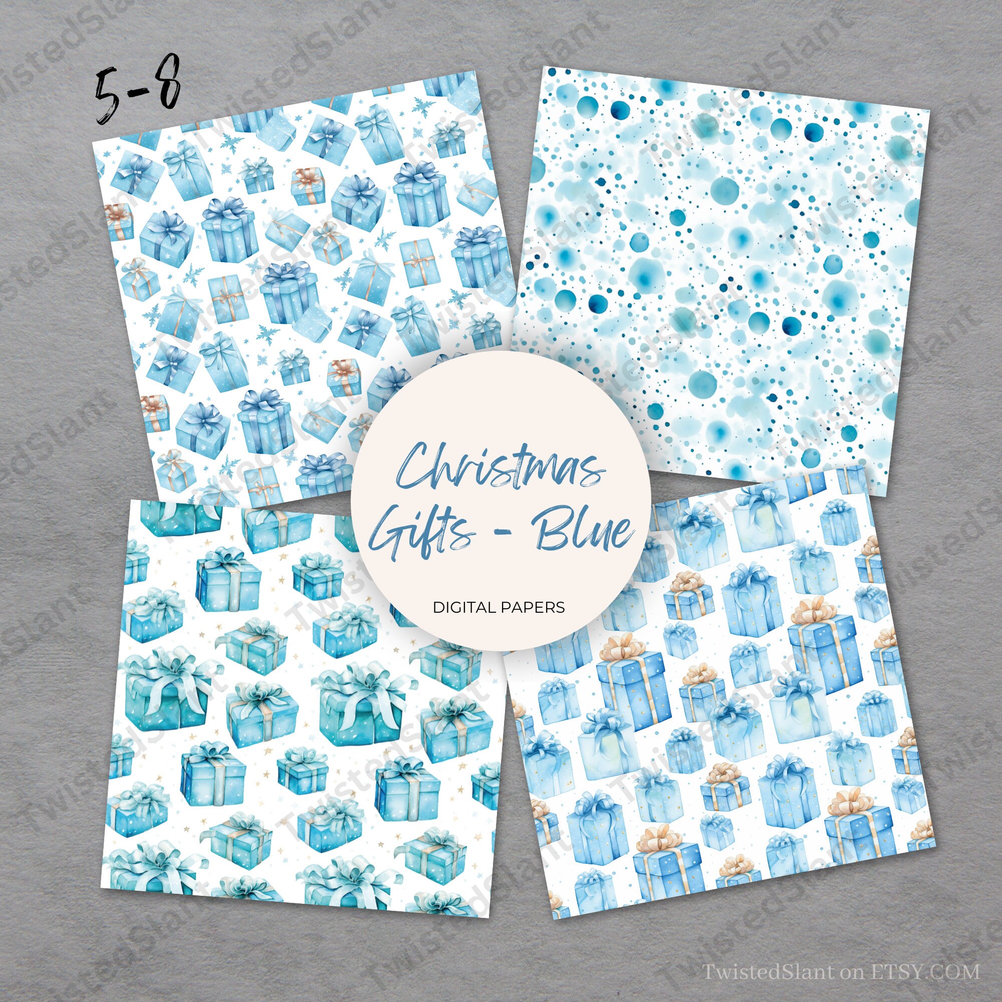 Digital Wrapping Paper Pattern Christmas INSTANT DOWNLOAD Watercolor ...