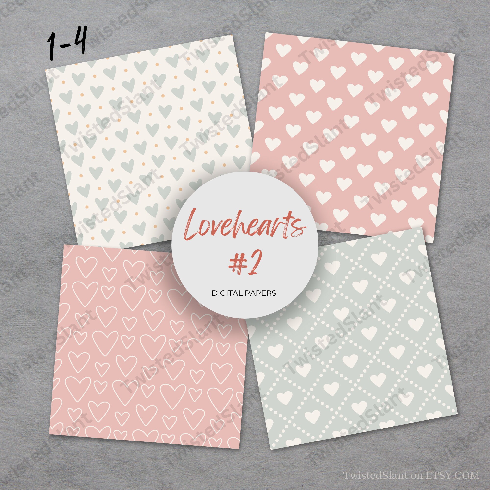Heart Digital Paper, Seamless Papers, Heart Background, Loveheart ...