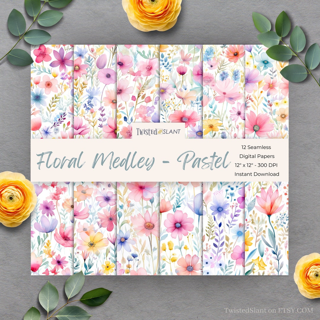 Spring Floral Medley Digital Paper | INSTANT DOWNLOAD | Watercolor ...