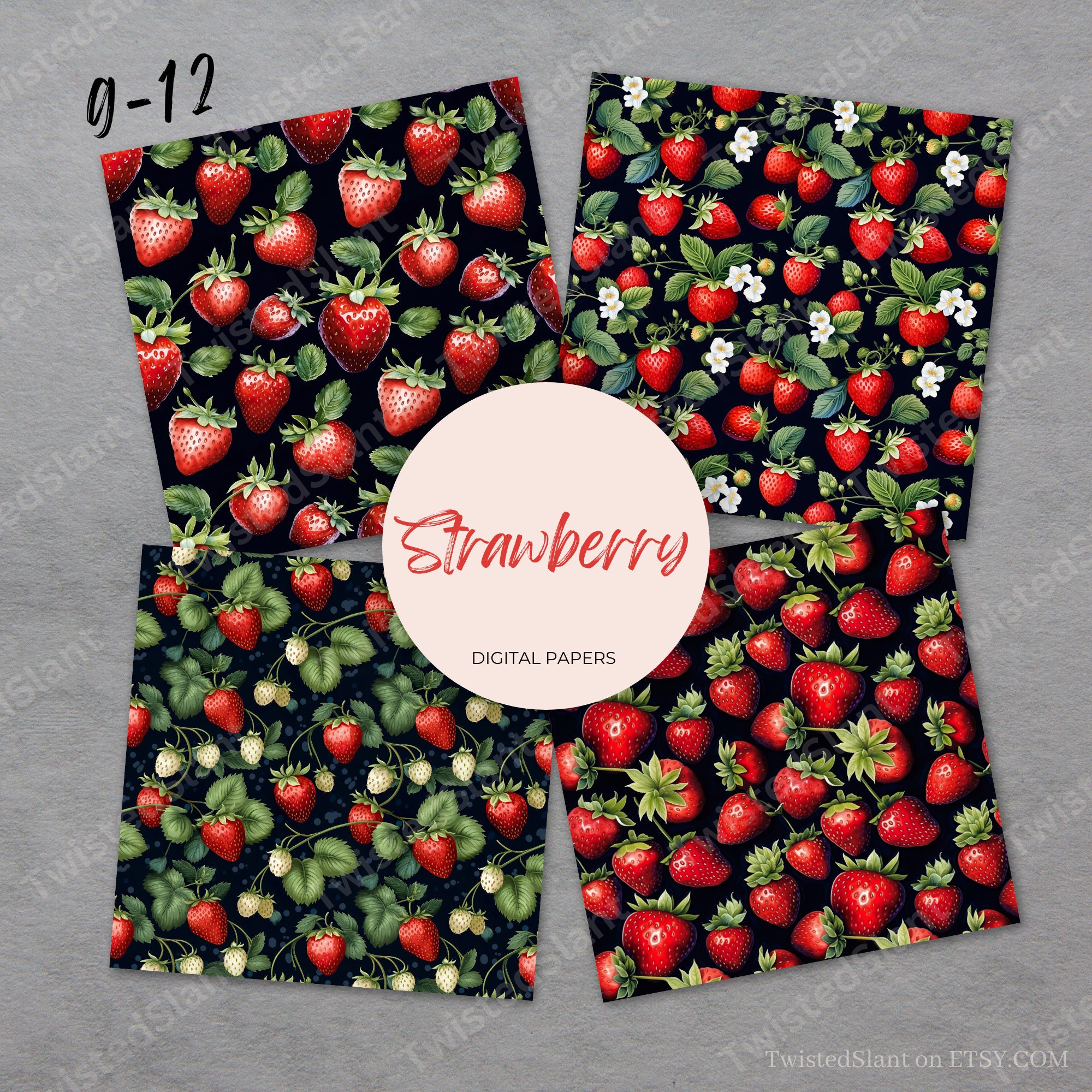 Digital Papers Strawberries INSTANT DOWNLOAD Watercolor Strawberry ...