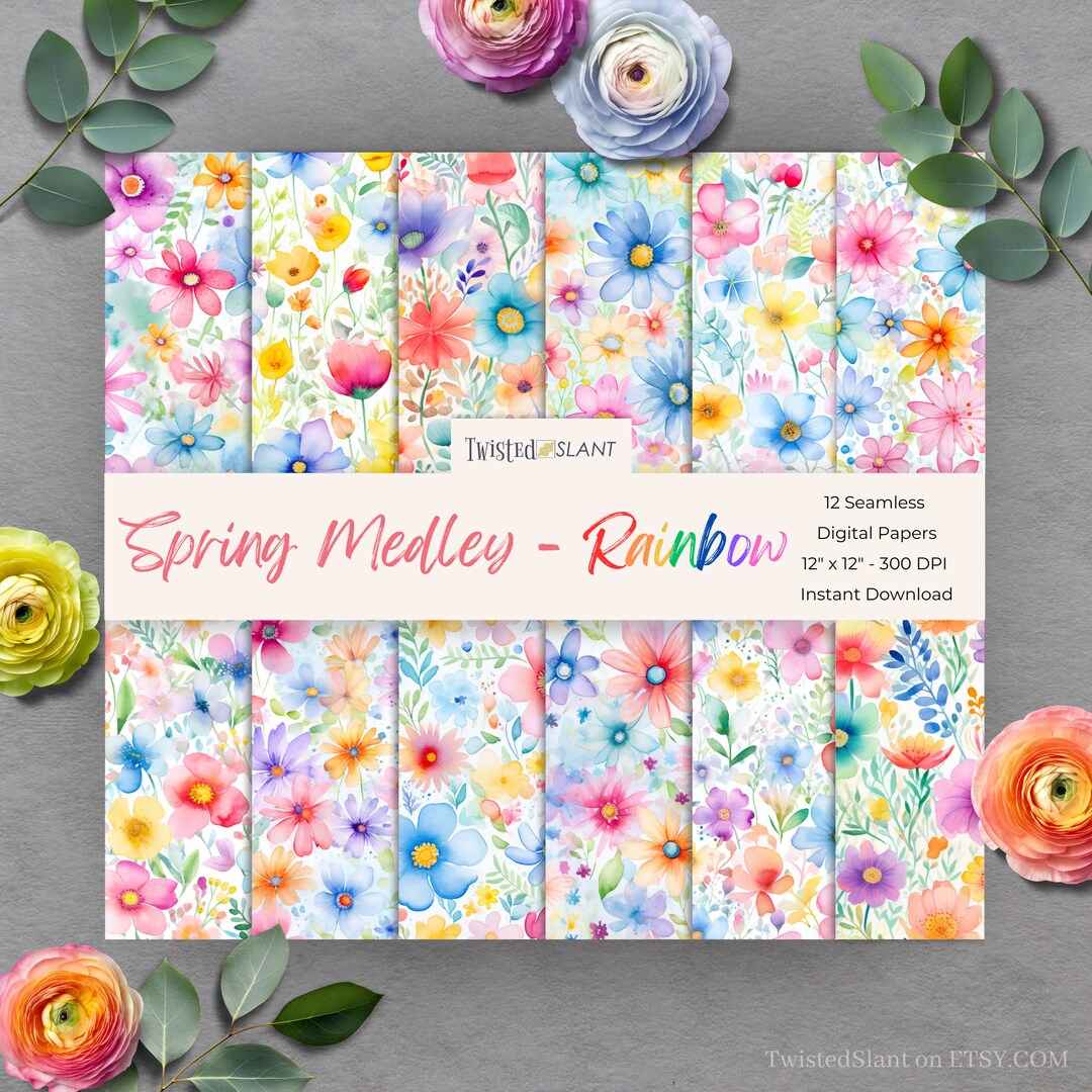 Spring Floral Medley Digital Paper | INSTANT DOWNLOAD | Watercolor ...