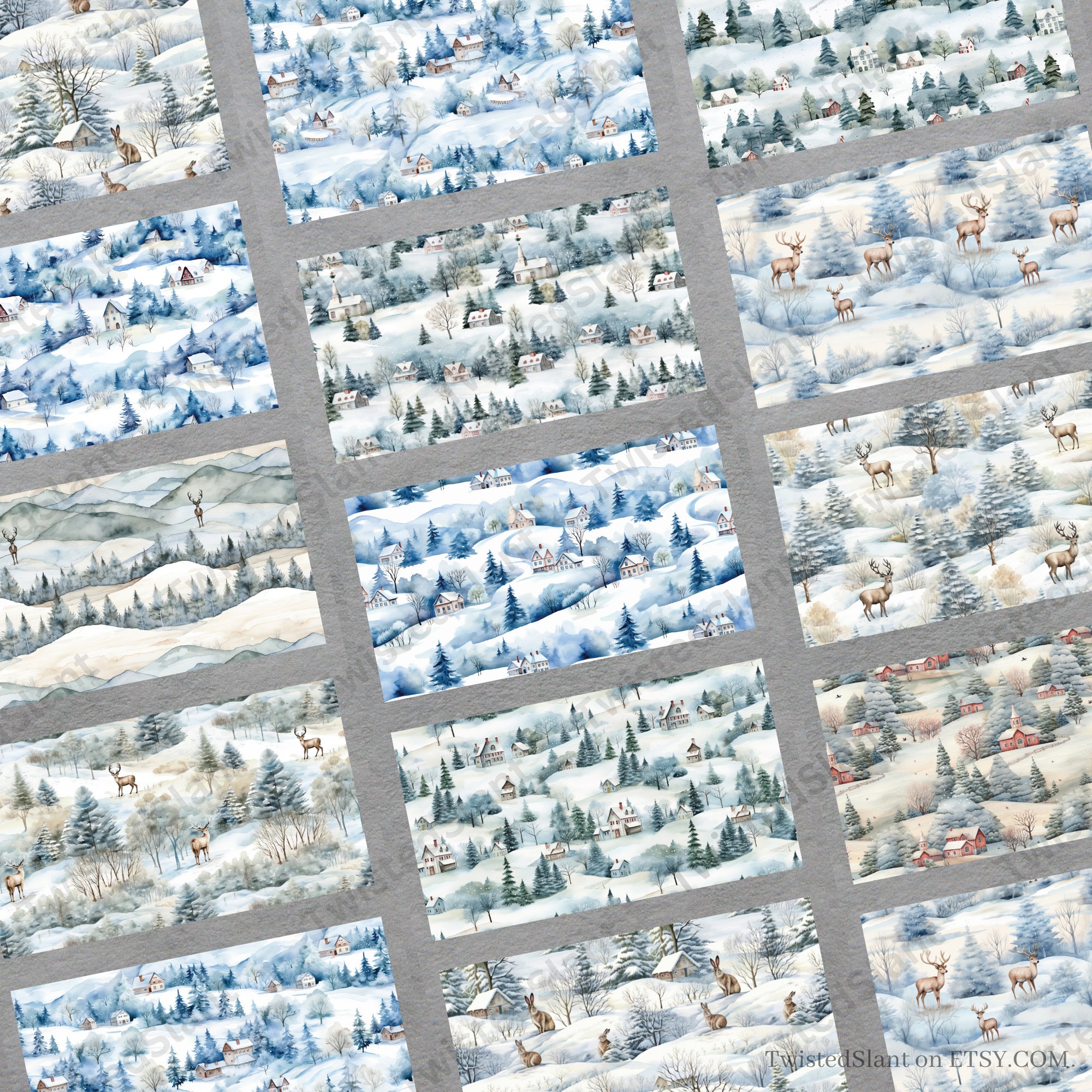 Winter Landscape Digital Papers INSTANT DOWNLOAD Christmas Digital ...