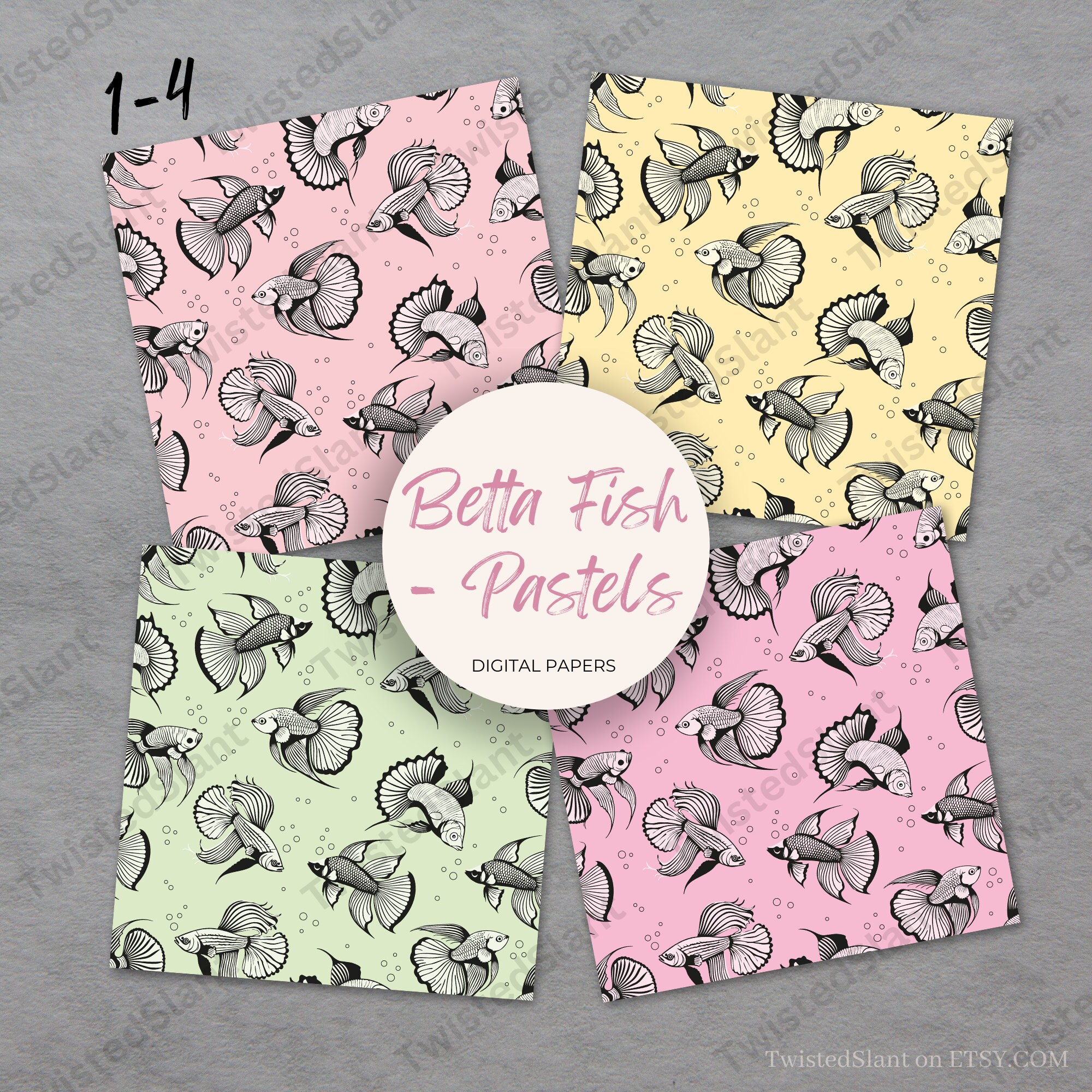 Betta Fish Digital Paper INSTANT DOWNLOAD Fighting Fish Seamless Paper ...