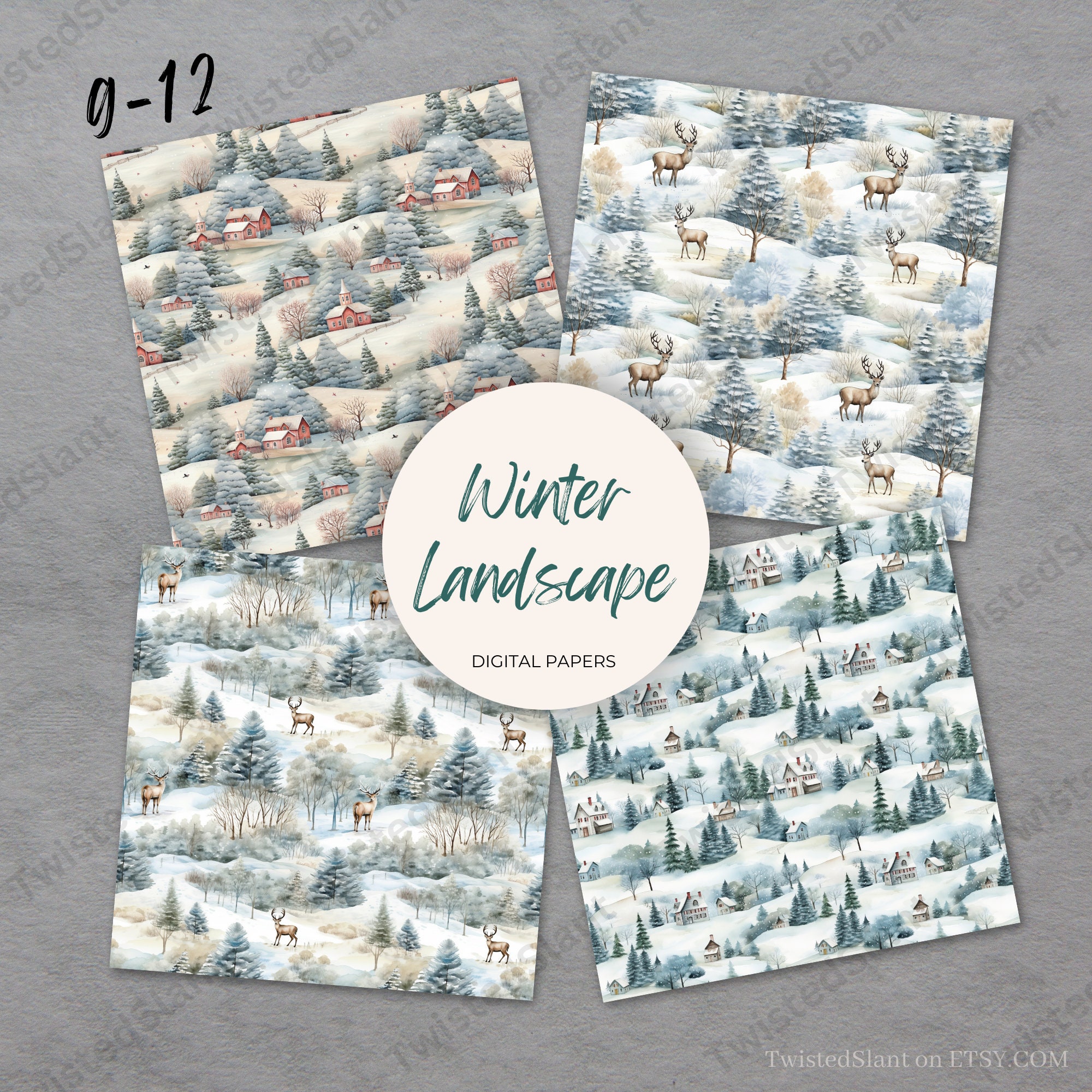 Winter Landscape Digital Papers INSTANT DOWNLOAD Christmas Digital ...