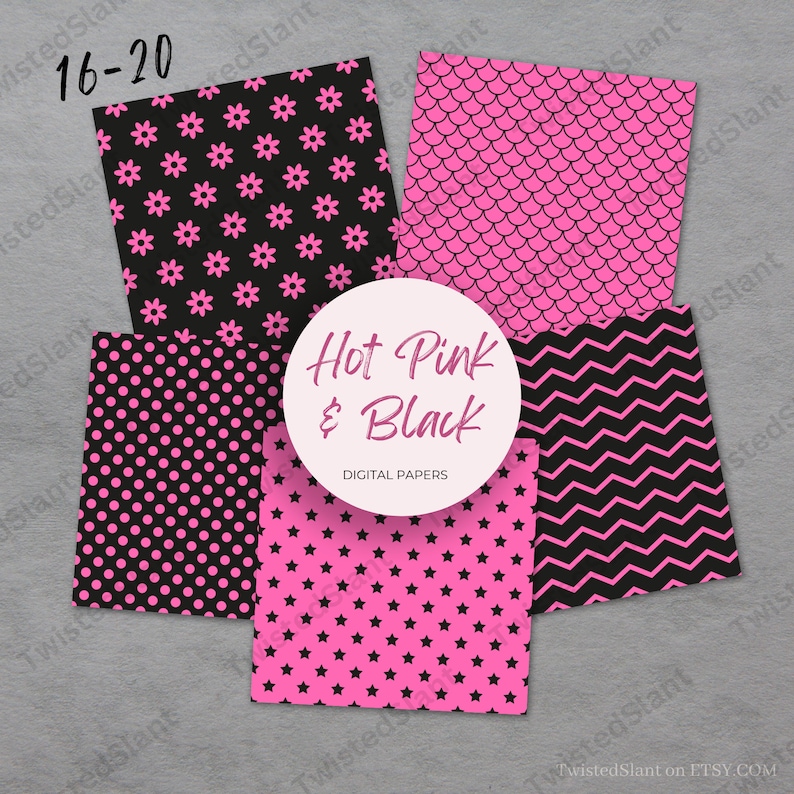 Hot Pink and Black Digital Paper | INSTANT DOWNLOAD | Seamless ...