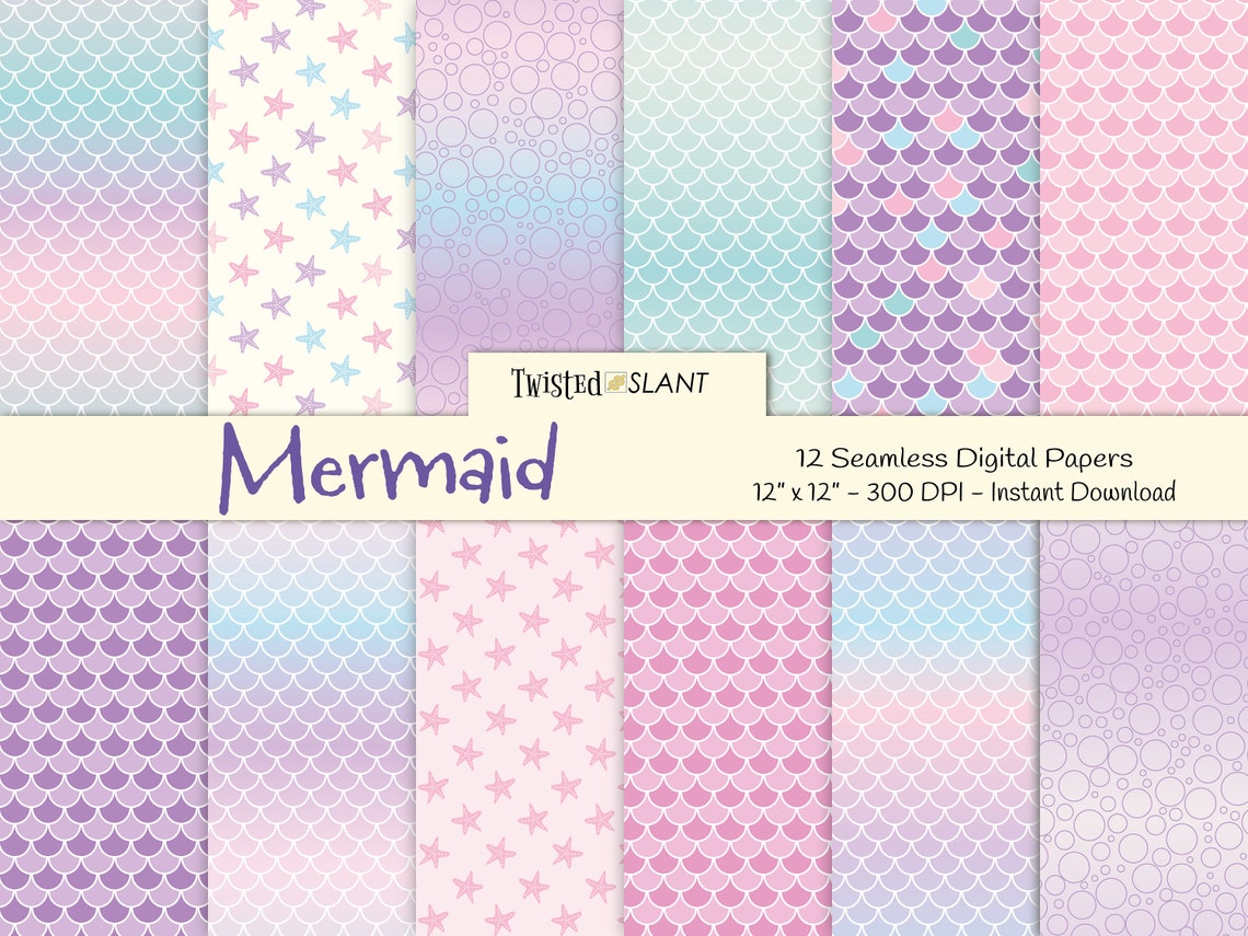 Mermaid Digital Paper Mermaid Tail Clipart Seamless Papers - Etsy