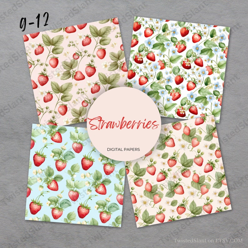 Digital Papers Strawberries | INSTANT DOWNLOAD | Watercolor Strawberry ...