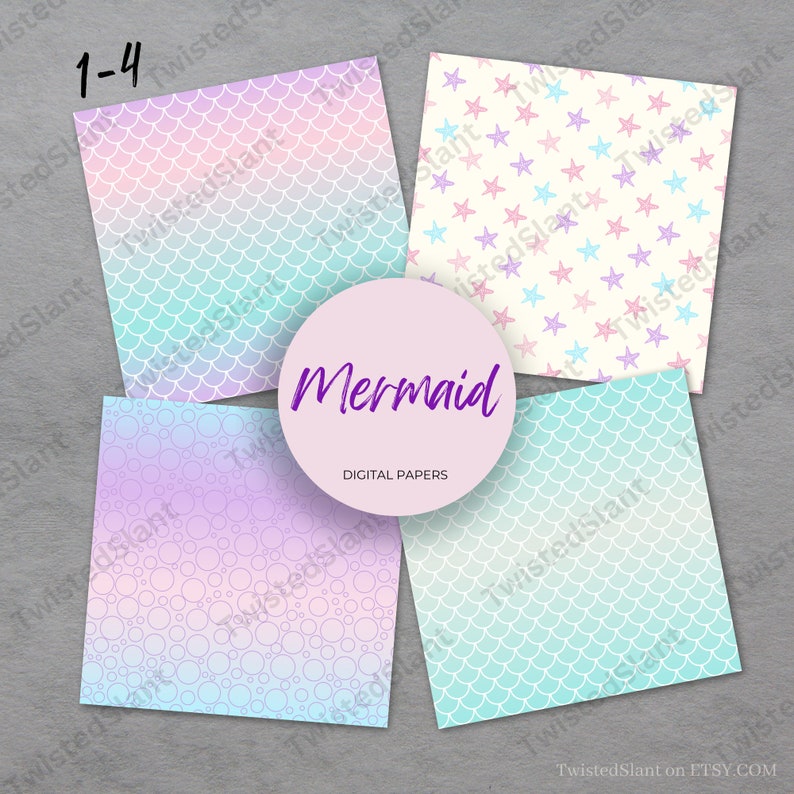 Mermaid Digital Paper Mermaid Tail Clipart Seamless Papers - Etsy