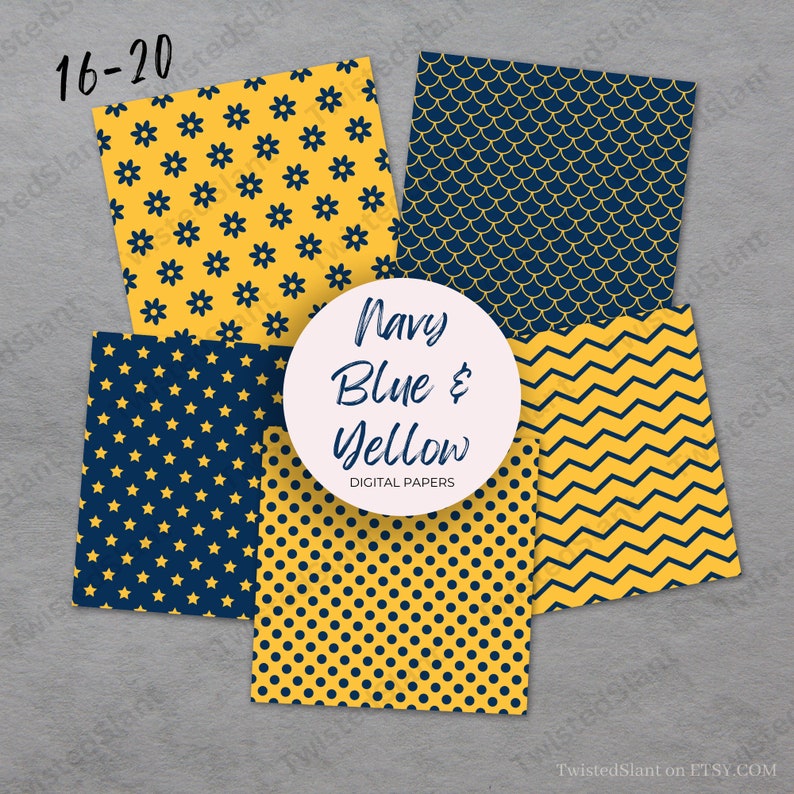 Navy Blue and Yellow Digital Paper INSTANT DOWNLOAD Seamless Geometric ...