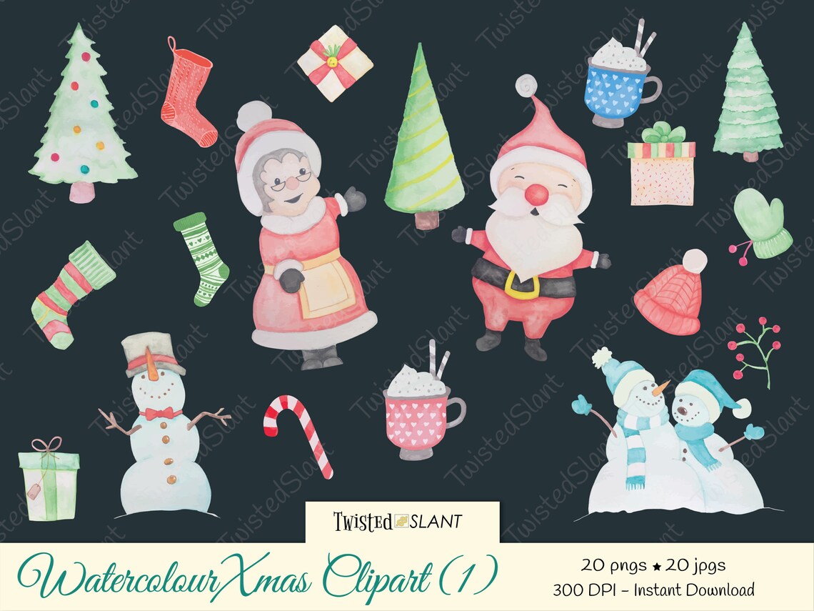 Watercolour Christmas Clipart, Snowman Clipart, Christmas Tree Clipart ...