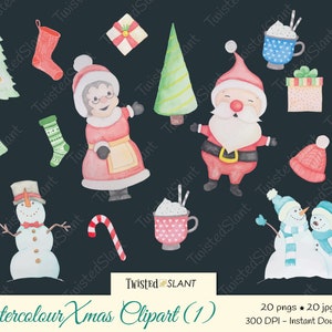 Watercolour Christmas Clipart, Snowman Clipart, Christmas Tree Clipart ...