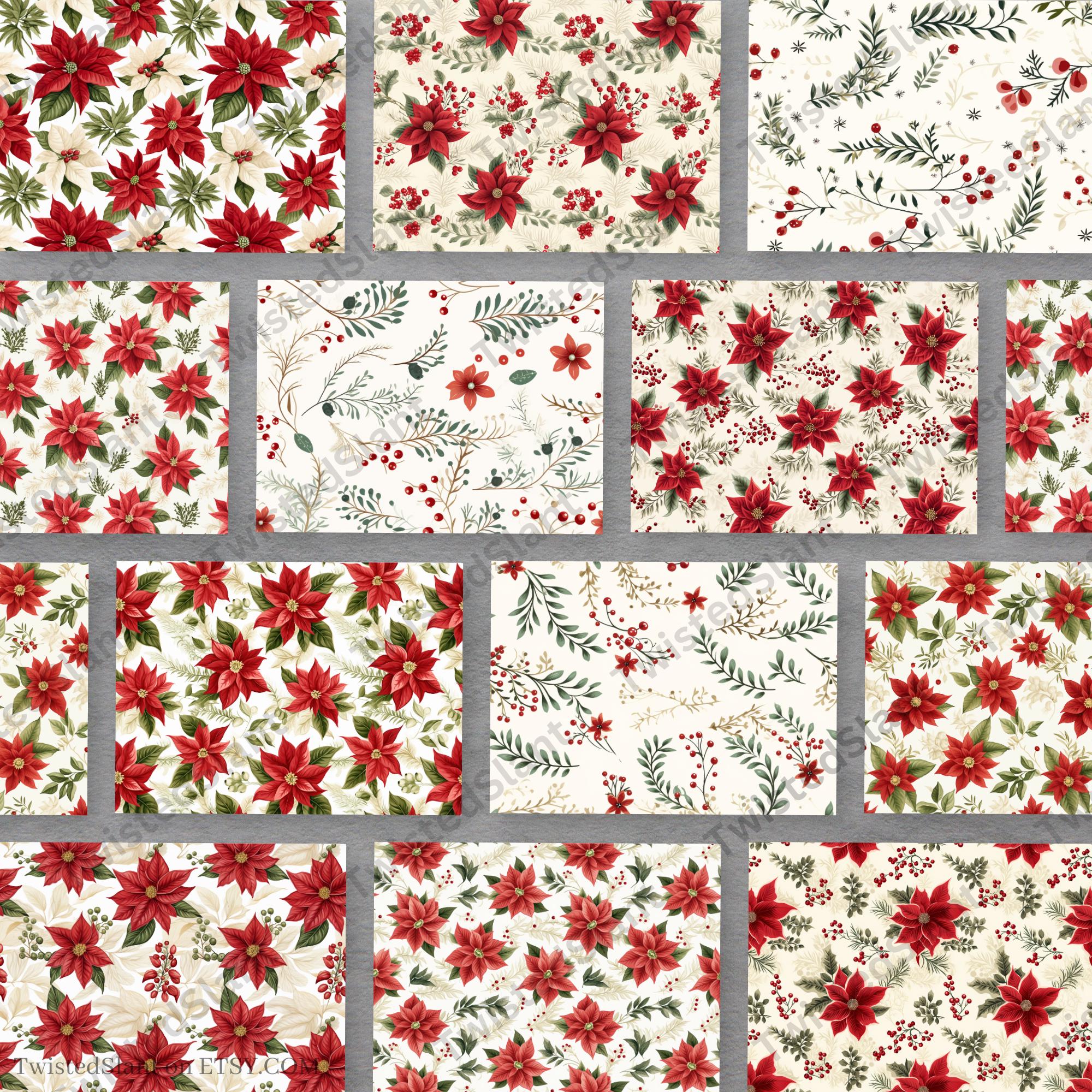 Poinsettia Christmas Scrapbook Digital Paper | INSTANT DOWNLOAD ...