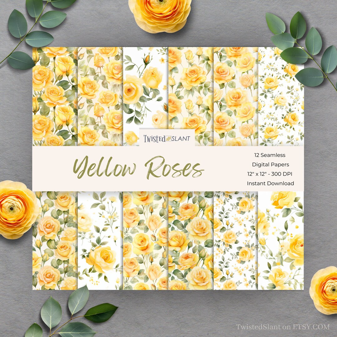 Yellow Rose Seamless Digital Paper | INSTANT DOWNLOAD | Watercolor ...