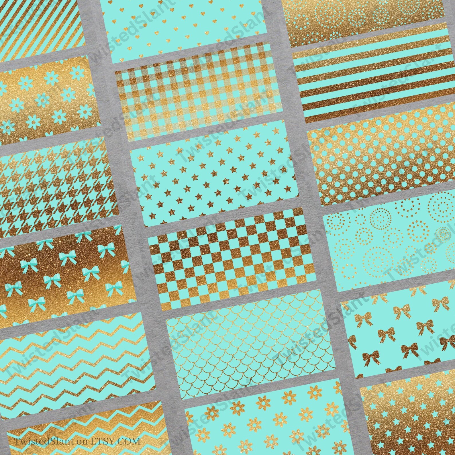 Teal and Gold Digital Paper | INSTANT DOWNLOAD | Seamless Geometric ...